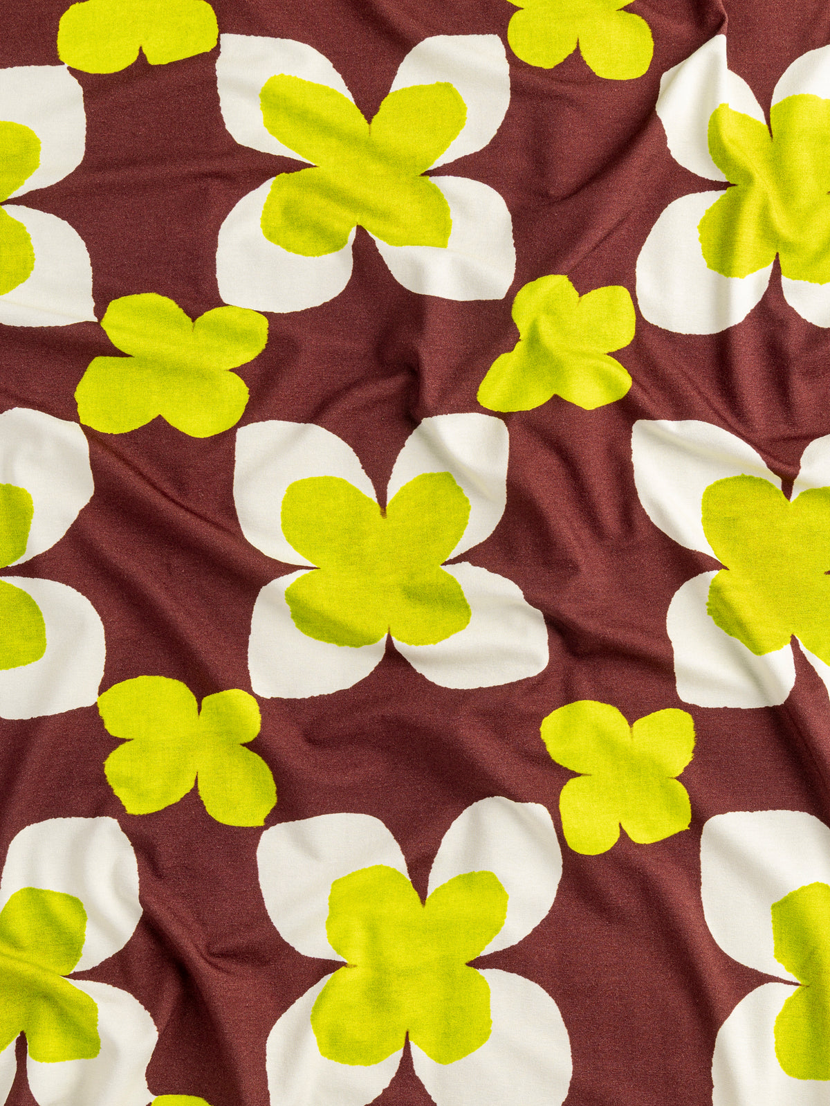 Large Flower Pop Print Viscose Knit - Mahogany + Cream + Chartreuse ...