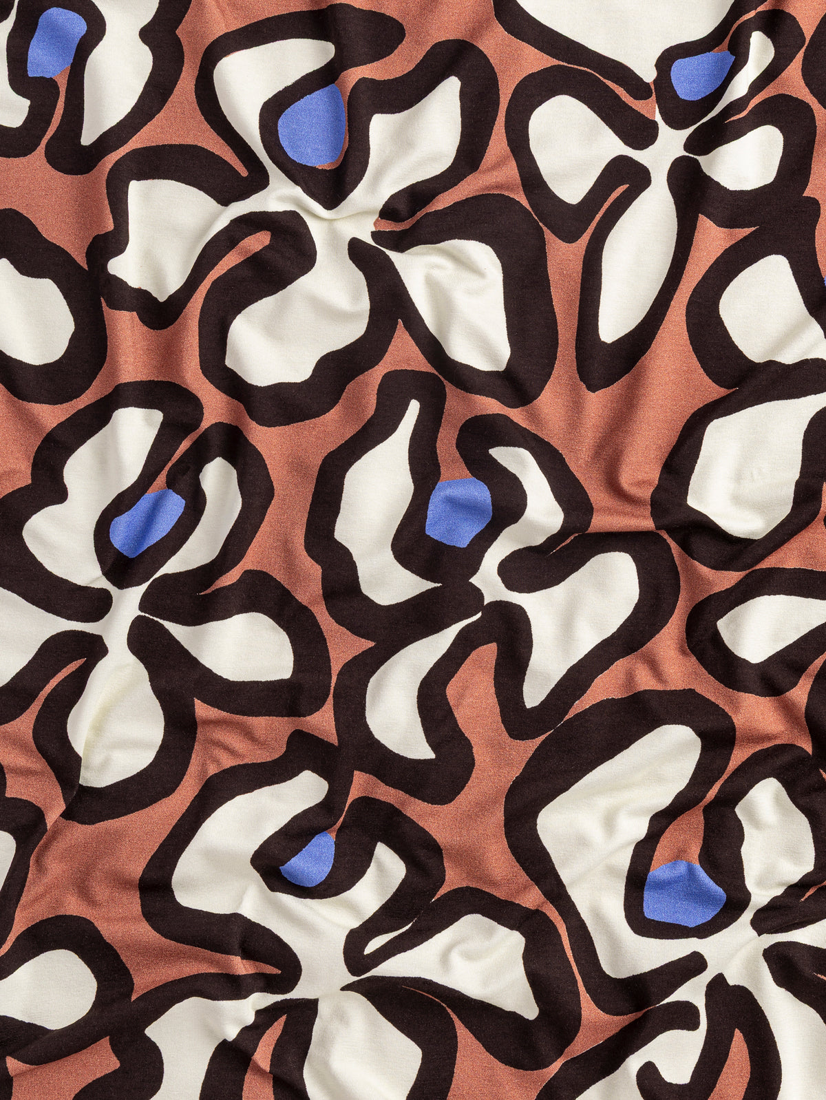 Large Squiggle Bloom Print Viscose Knit - Cream + Brown + Periwinkle ...